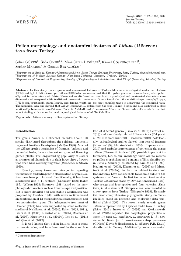 (PDF) Pollen morphology and anatomical features of Lilium (Liliaceae ...