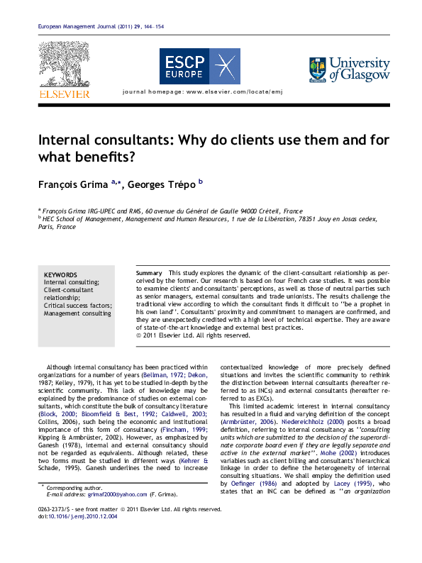 (PDF) Internal consultants: Why do clients use them and for what ...