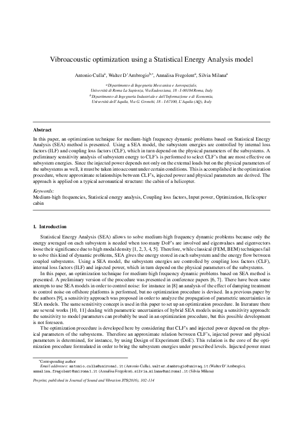(PDF) Vibroacoustic optimization using a statistical energy analysis model