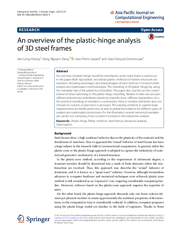 (PDF) An overview of the plastic-hinge analysis of 3D steel frames