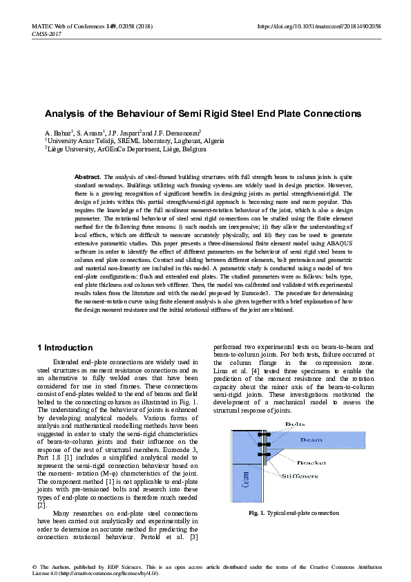 (PDF) Analysis of the Behaviour of Semi Rigid Steel End Plate Connections