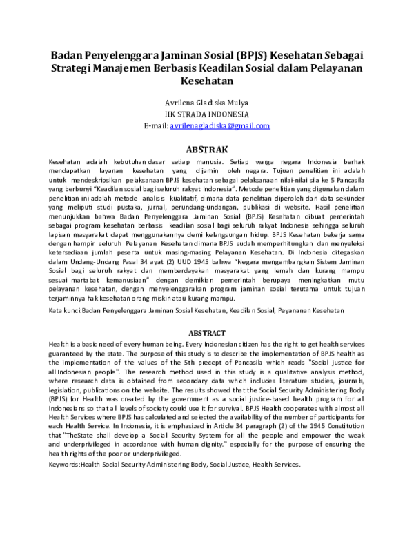(DOC) Badan Penyelenggara Jaminan Sosial (BPJS) Kesehatan Sebagai Strategi Manajemen Berbasis ...