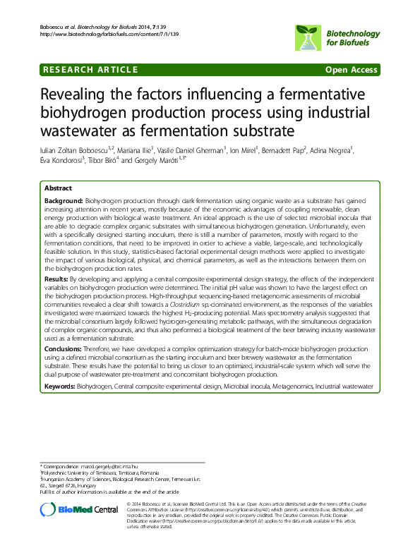 (PDF) Revealing the factors influencing a fermentative biohydrogen production process using ...