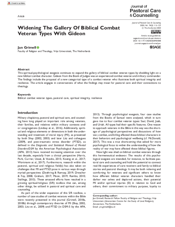 (PDF) Widening The Gallery Of Biblical Combat Veteran Types With Gideon