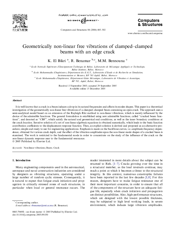 (PDF) Geometrically non-linear free vibrations of clamped–clamped beams with an edge crack