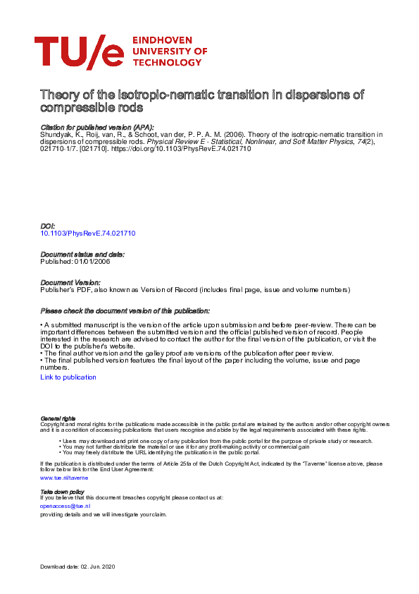 (PDF) Theory of the isotropic-nematic transition in dispersions of ...