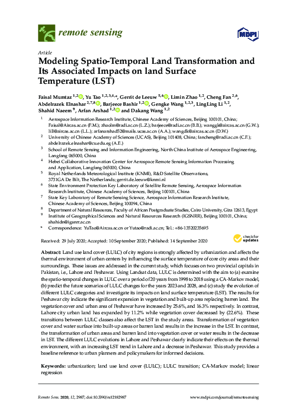 (PDF) Modeling Spatio-Temporal Land Transformation and Its Associated ...
