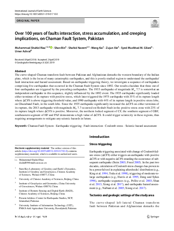 (PDF) Over 100 years of faults interaction, stress accumulation, and ...