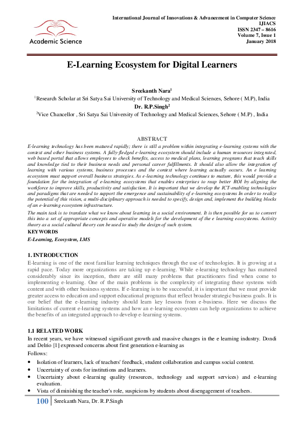 (PDF) E-Learning Ecosystem for Digital Learners