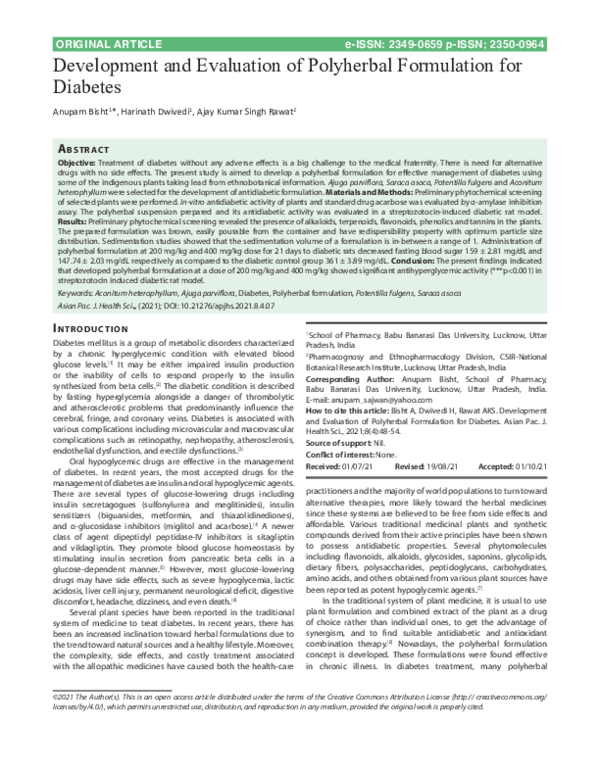 (PDF) Development and Evaluation of Polyherbal Formulation for Diabetes