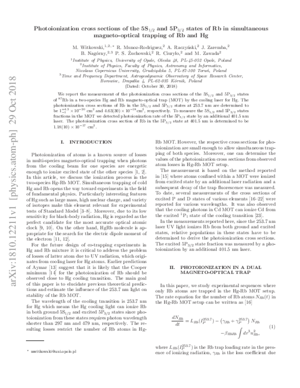 (PDF) Photoionization cross sections of the 5S1/2 and 5P3/2 states of ...