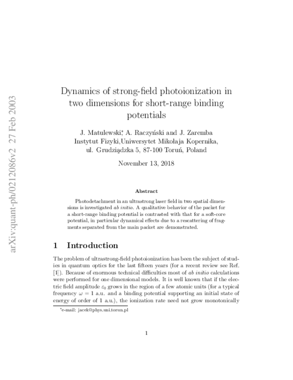 (PDF) Dynamics of strong-field photoionization in