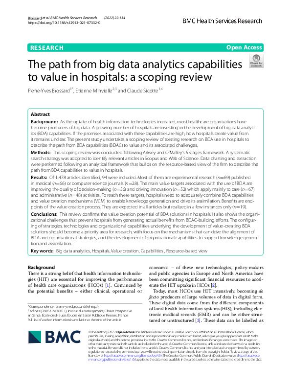 (PDF) The path from big data analytics capabilities to value in hospitals: a scoping review