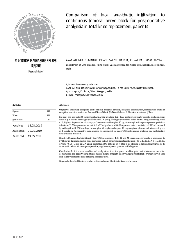 (PDF) Comparison of local anesthetic infiltration to continuous femoral ...
