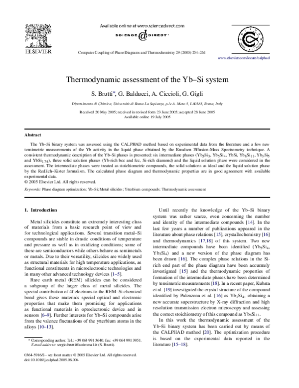 (PDF) Thermodynamic assessment of the Yb–Si system | Guido Gigli - Academia.edu