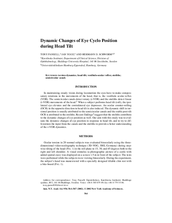 (PDF) Dynamic Changes of Eye Cyclo Position during Head Tilt