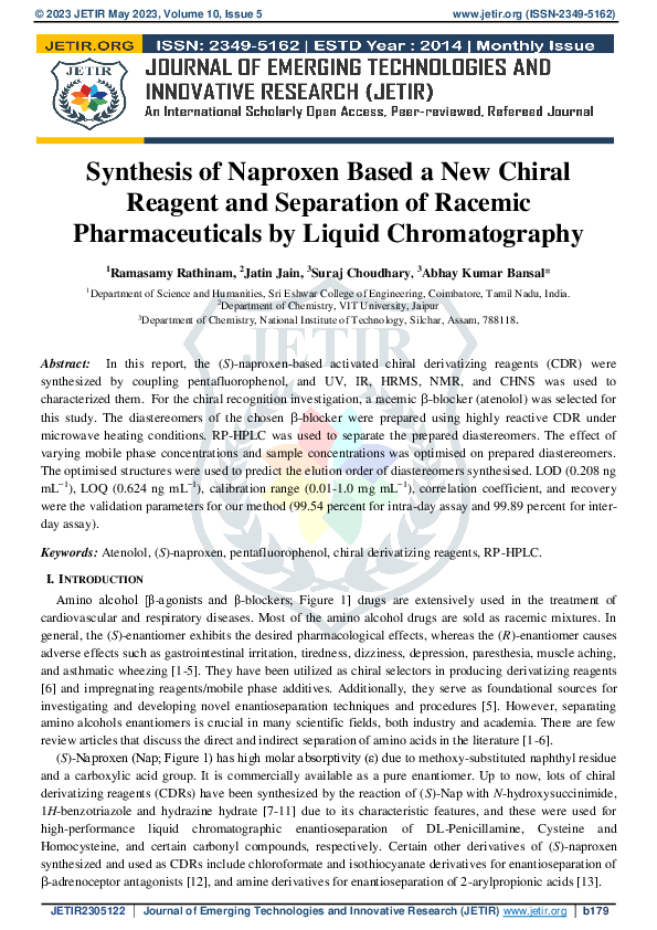 (PDF) Chiral Derivatization and Separation of Racemic Pharmaceuticals