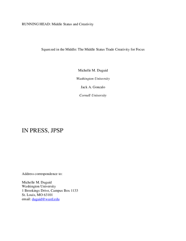 (PDF) Squeezed in the middle: The middle status trade creativity for focus