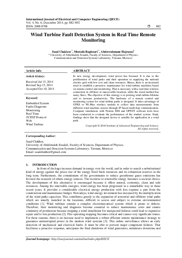 Pdf Wind Turbine Fault Detection System In Real Time Remote Monitoring