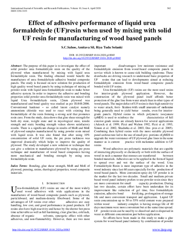 (PDF) Effect of adhesive performance of liquid urea formaldehyde (UF ...