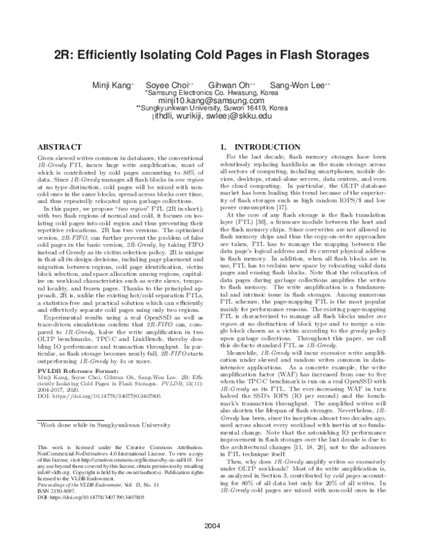 (PDF) 2R: Efficiently Isolating Cold Pages in Flash Storages