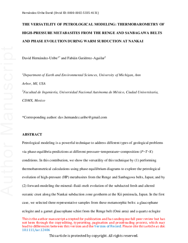 (PDF) The versatility of petrological modeling: Thermobarometry of high ...
