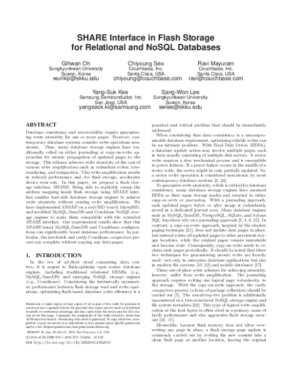 (PDF) SHARE Interface in Flash Storage for Relational and NoSQL Databases