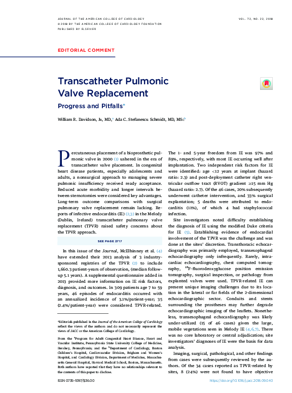 (PDF) Transcatheter Pulmonic Valve Replacement