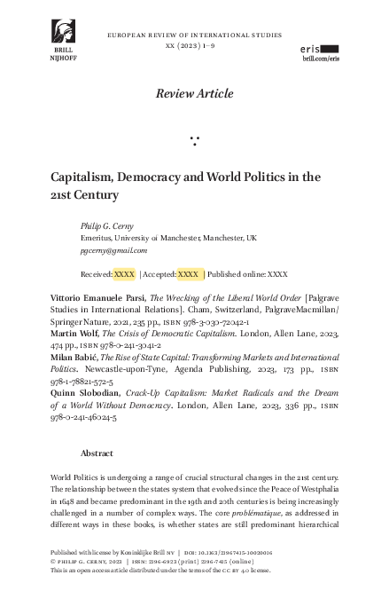 (PDF) Capitalism, Democracy and World Politics in the 21st Century