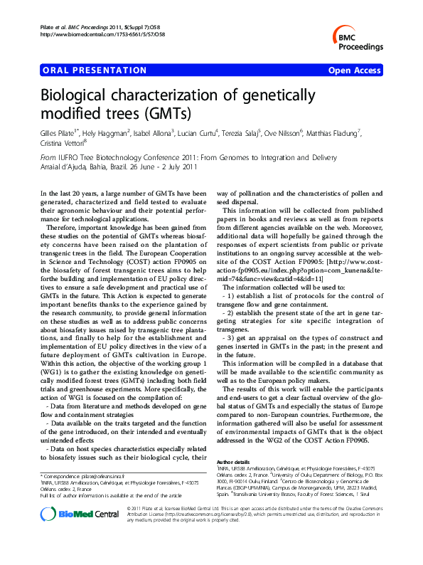 (PDF) Biological characterization of genetically modified trees (GMTs)