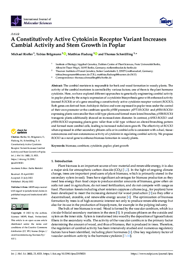 (PDF) A Constitutively Active Cytokinin Receptor Variant Increases ...