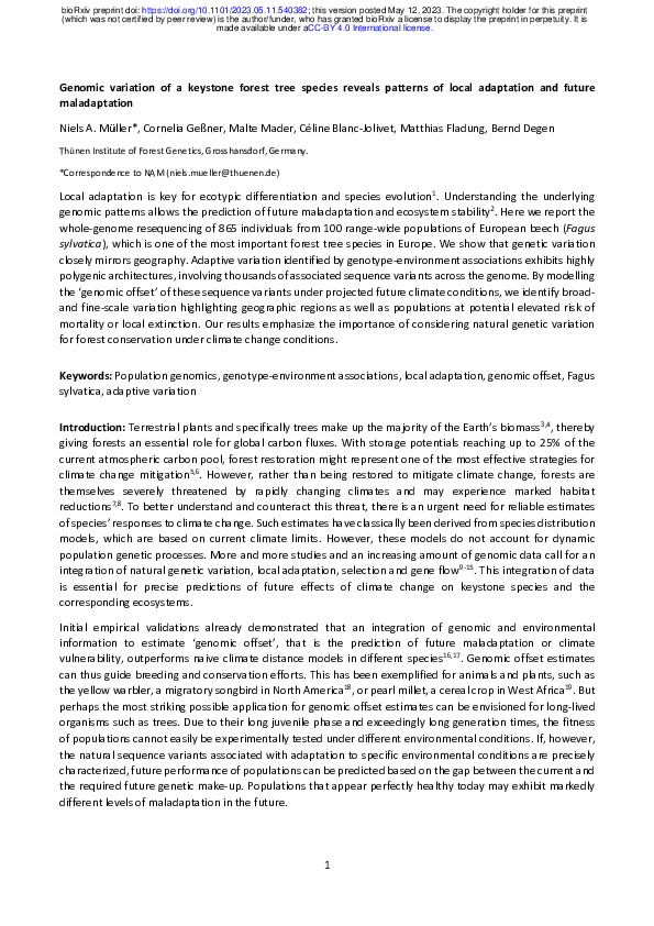 (PDF) Genomic variation of a keystone forest tree species reveals ...