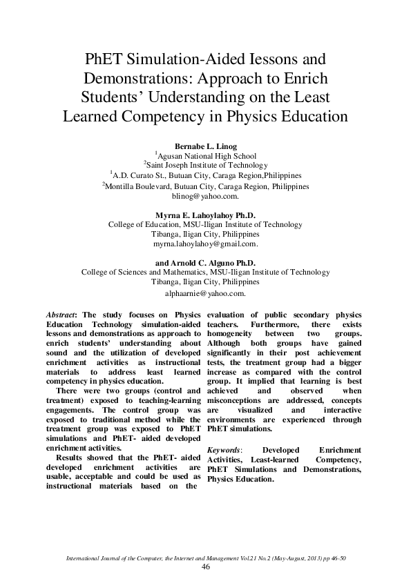 (PDF) PhET Simulation-Aided Iessons and Demonstrations: Approach to ...