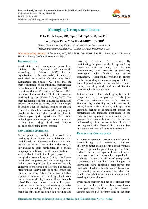 (PDF) Managing Groups and Teams