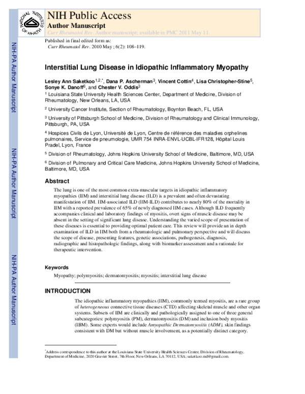 (PDF) Interstitial Lung Disease in Idiopathic Inflammatory Myopathy ...