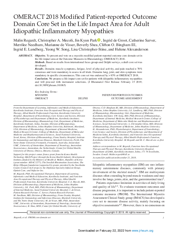 (PDF) OMERACT 2018 Modified Patient-reported Outcome Domain Core Set in ...