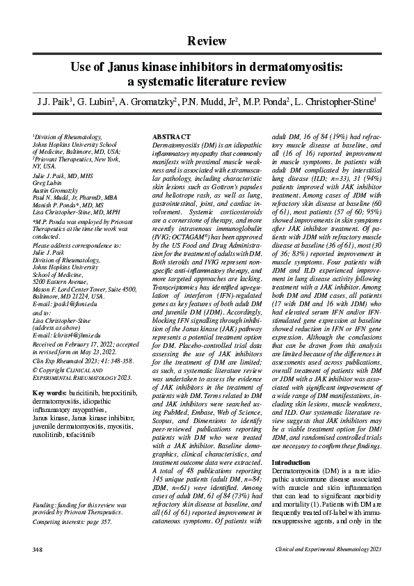 (PDF) Use of Janus kinase inhibitors in dermatomyositis: a systematic literature review