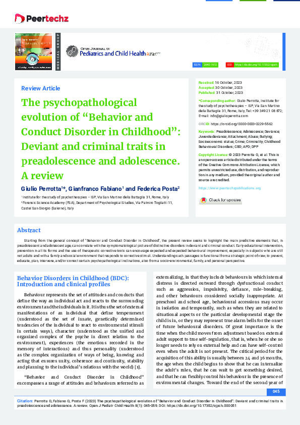 (PDF) The psychopathological evolution of "Behavior and Conduct ...