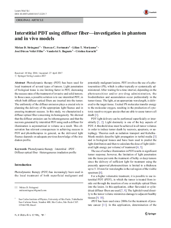 (PDF) Interstitial PDT using diffuser fiber-investigation in phantom ...