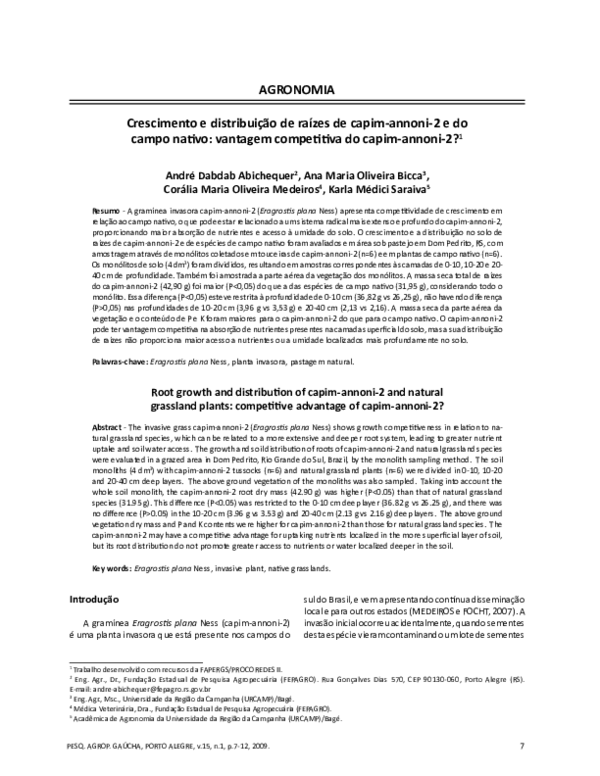 (PDF) Crescimento e distribuição de raízes de capim-annoni-2 e do campo ...