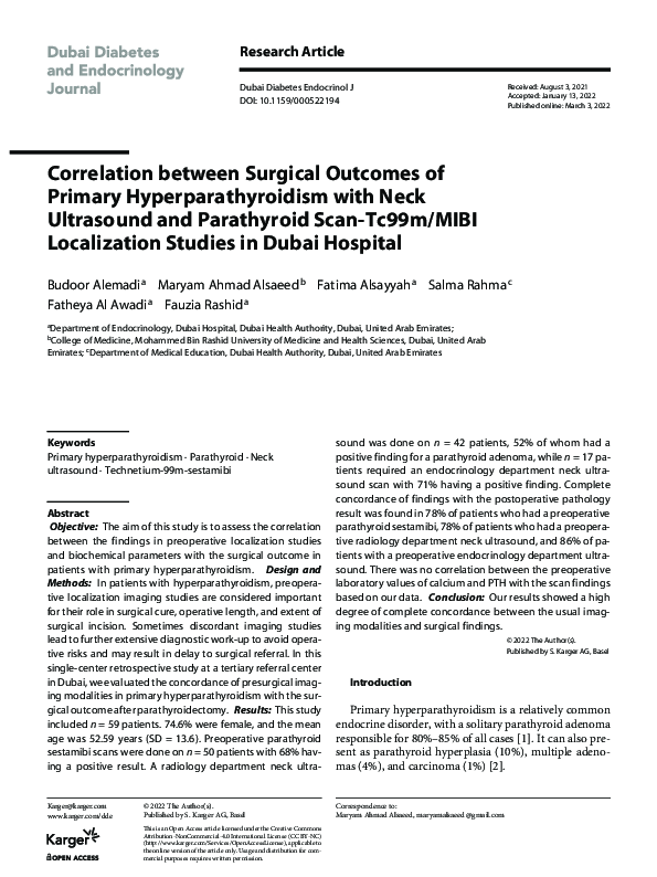 Correlation between Surgical Outcomes of Primary Hyperparathyroidism ...