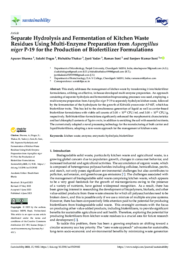(PDF) Separate Hydrolysis and Fermentation of Kitchen Waste Residues Using Multi-Enzyme ...