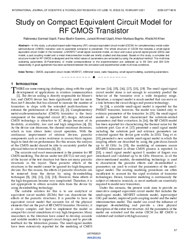 (PDF) Study on Compact Equivalent Circuit Model for RF CMOS Transistor