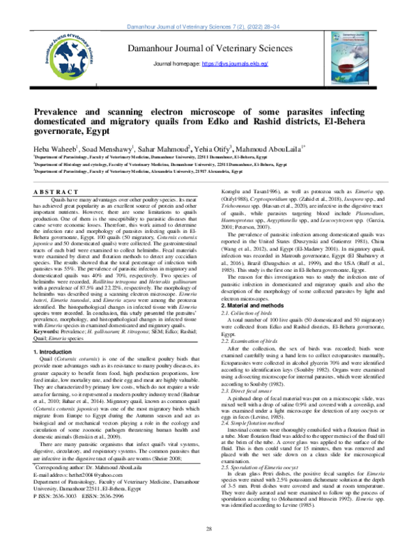 (PDF) Prevalence and scanning electron microscope of some parasites ...