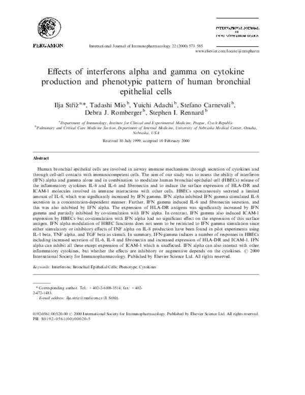 (PDF) Effects of interferons alpha and gamma on cytokine production and ...
