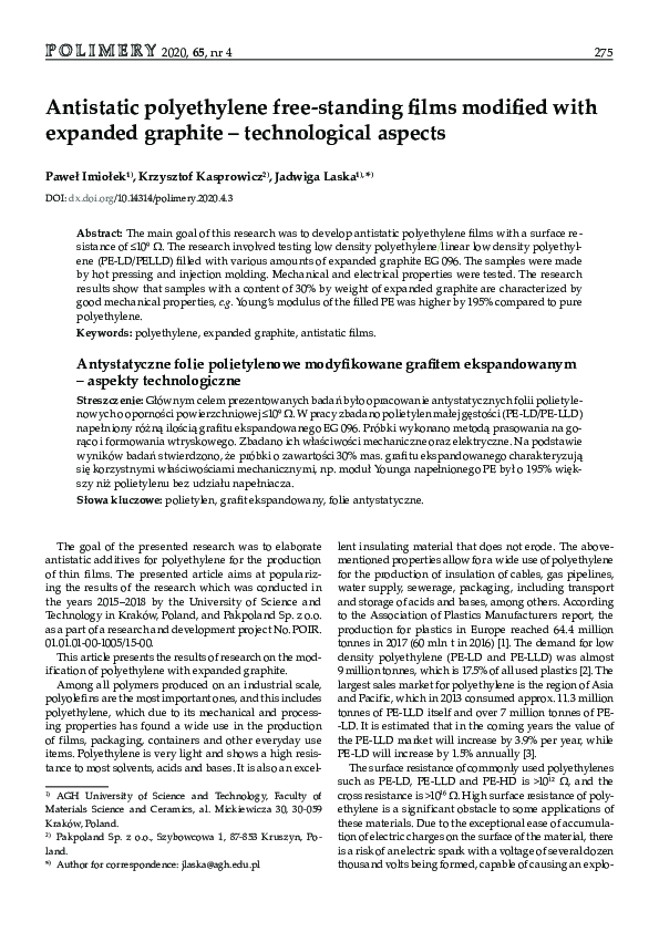 (PDF) Antistatic polyethylene free-standing films modified with ...