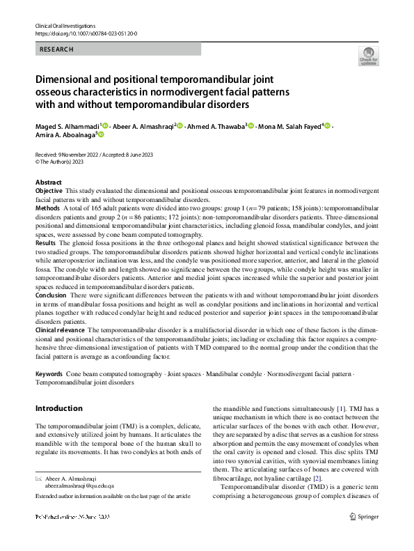 (PDF) Dimensional and positional temporomandibular joint osseous ...