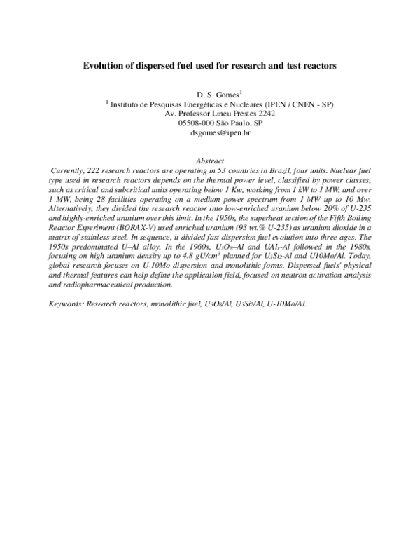 (PDF) Evolution of dispersed fuel used for research and test reactors