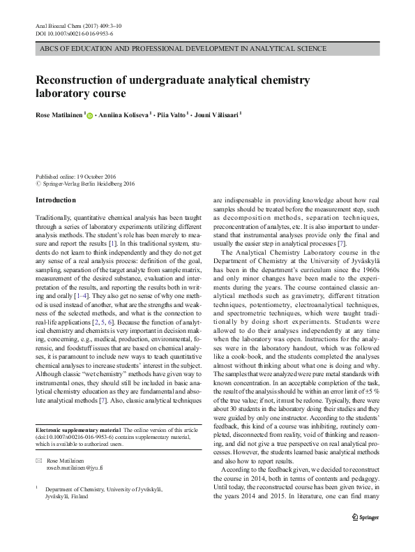 (PDF) Reconstruction of undergraduate analytical chemistry laboratory ...