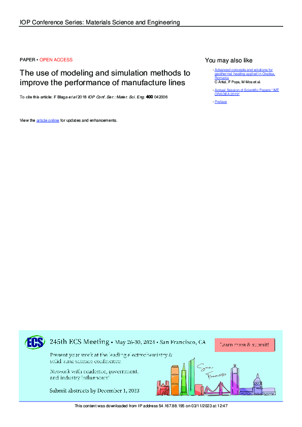 (PDF) The use of modeling and simulation methods to improve the performance of manufacture lines